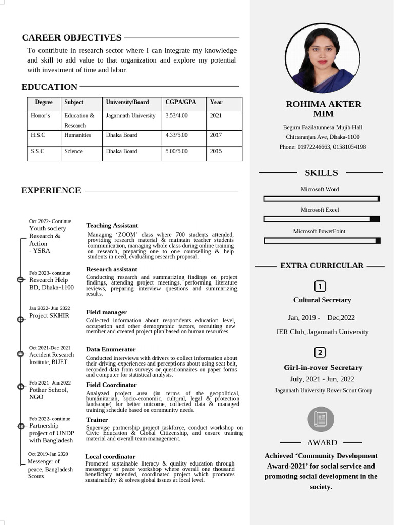 CV of rohima akter mim_jagannath university | PDF