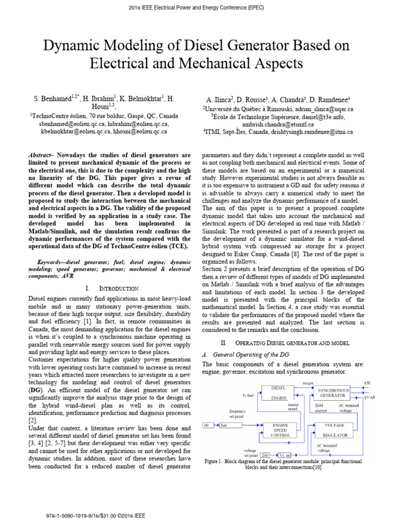 Dynamic Diesel Generator Modeling | PDF | Engines | Diesel Engine