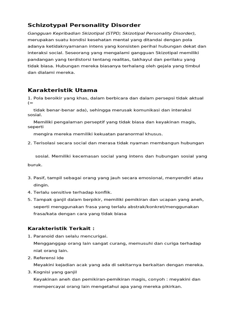 Schizotypal Personality Disorder Fix | PDF