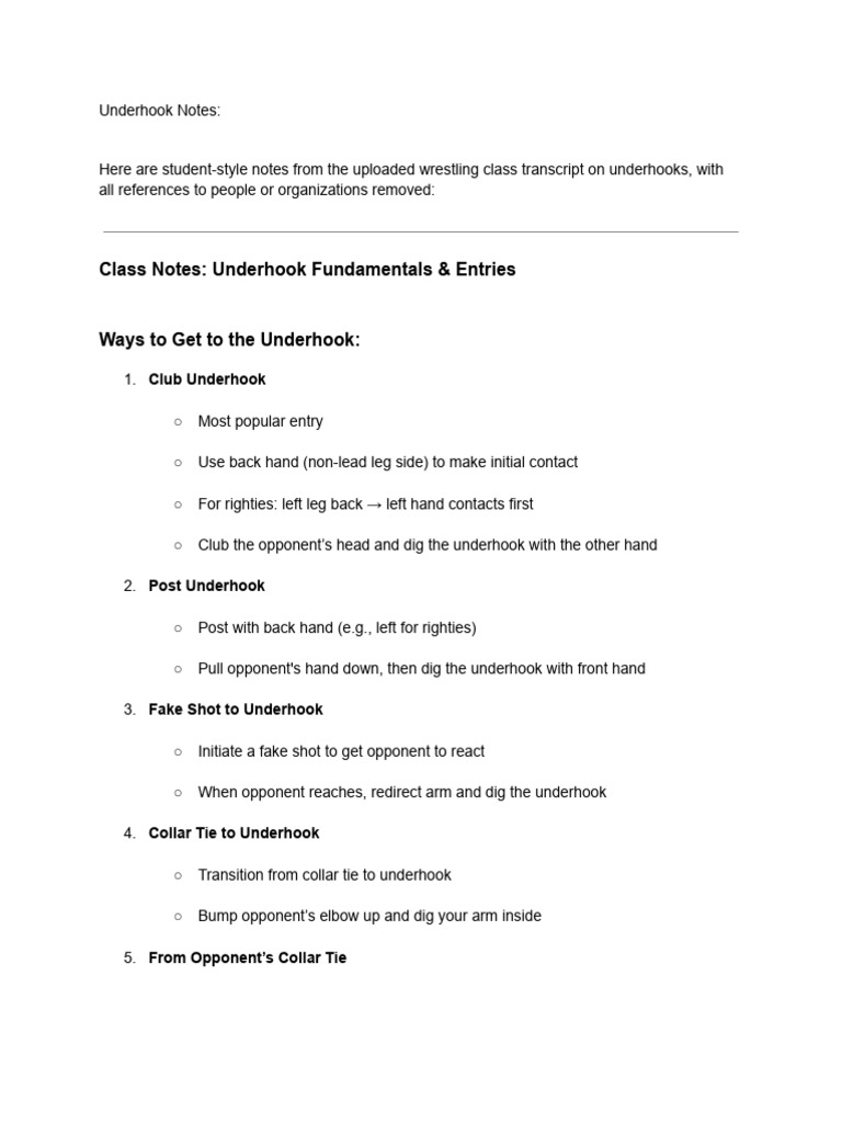 Underhook Notes | PDF