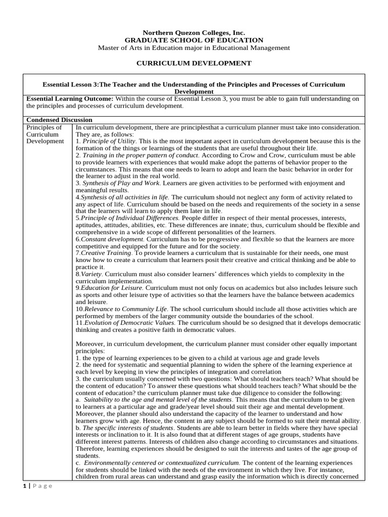 Principles of Curriculum Development | PDF | Curriculum | Learning