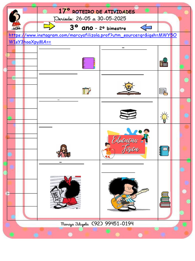 3ºano 17º Roteiro Semanal Editado de 26-05 A 30-05-2025 Marcya Filizola | PDF | Livros