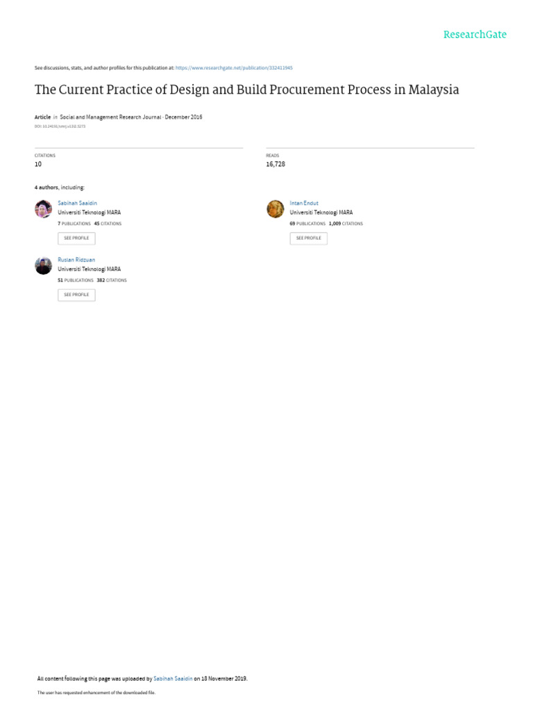 The Current Practice of Design and Build Procurement Process in ...