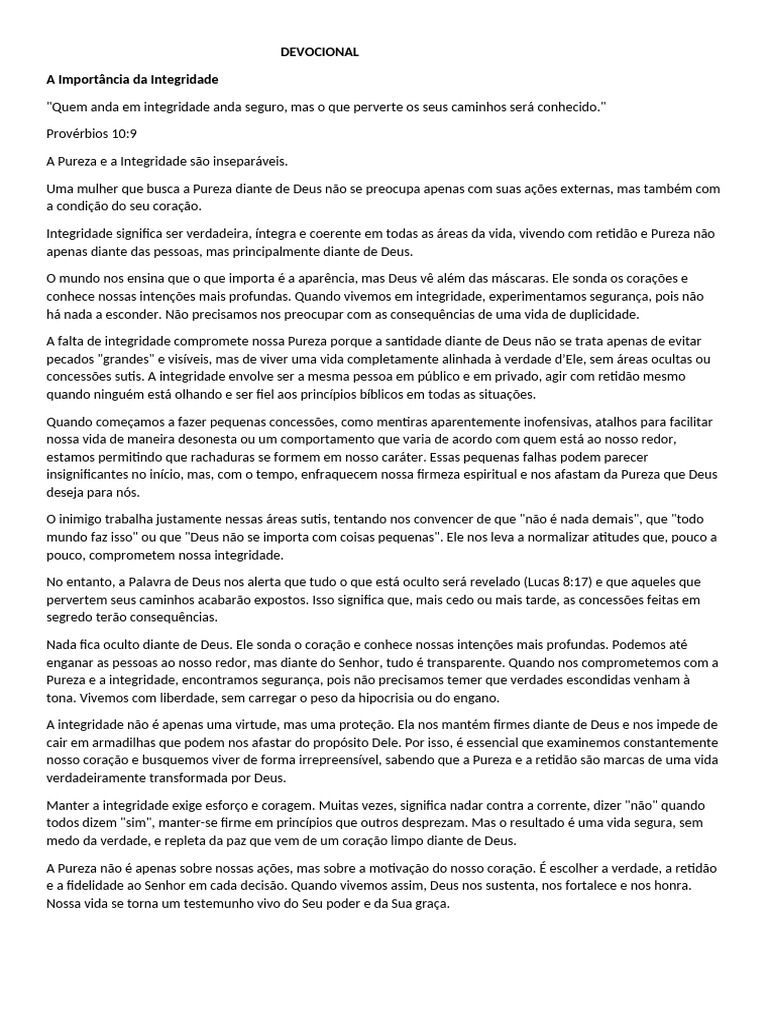 DEVOCIONAL A IMPORTÂNCIA DA INTEGRIDADE | PDF | Deus | Santo