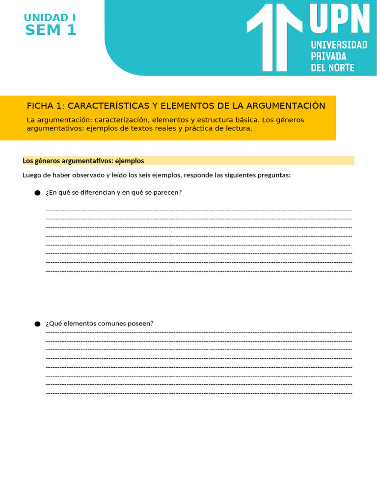 FICHA 1 - Características y Elementos de La Argumentación - Sem1 | PDF