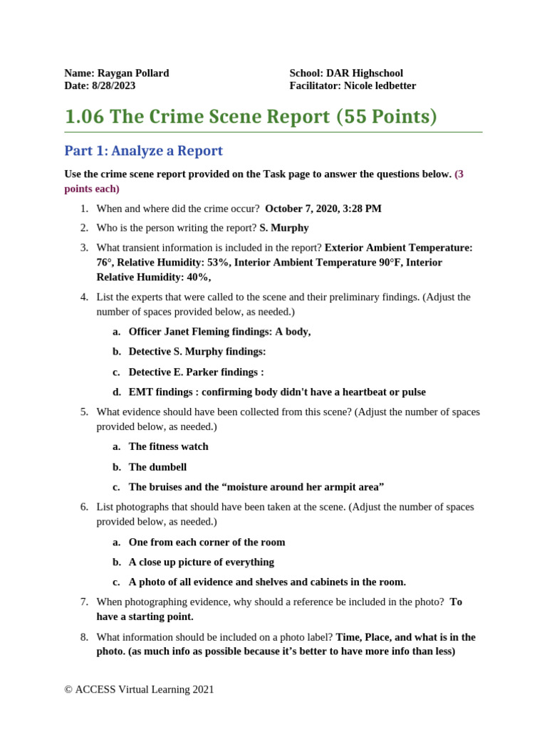 Crime Scene Report Analysis Guide | PDF | Crime Scene