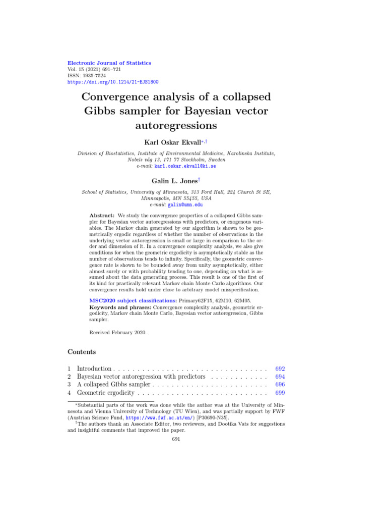 Convergence Analysis of A Collapsed Gibbs Sampler For Bayesian Vector Autoregressions | PDF ...