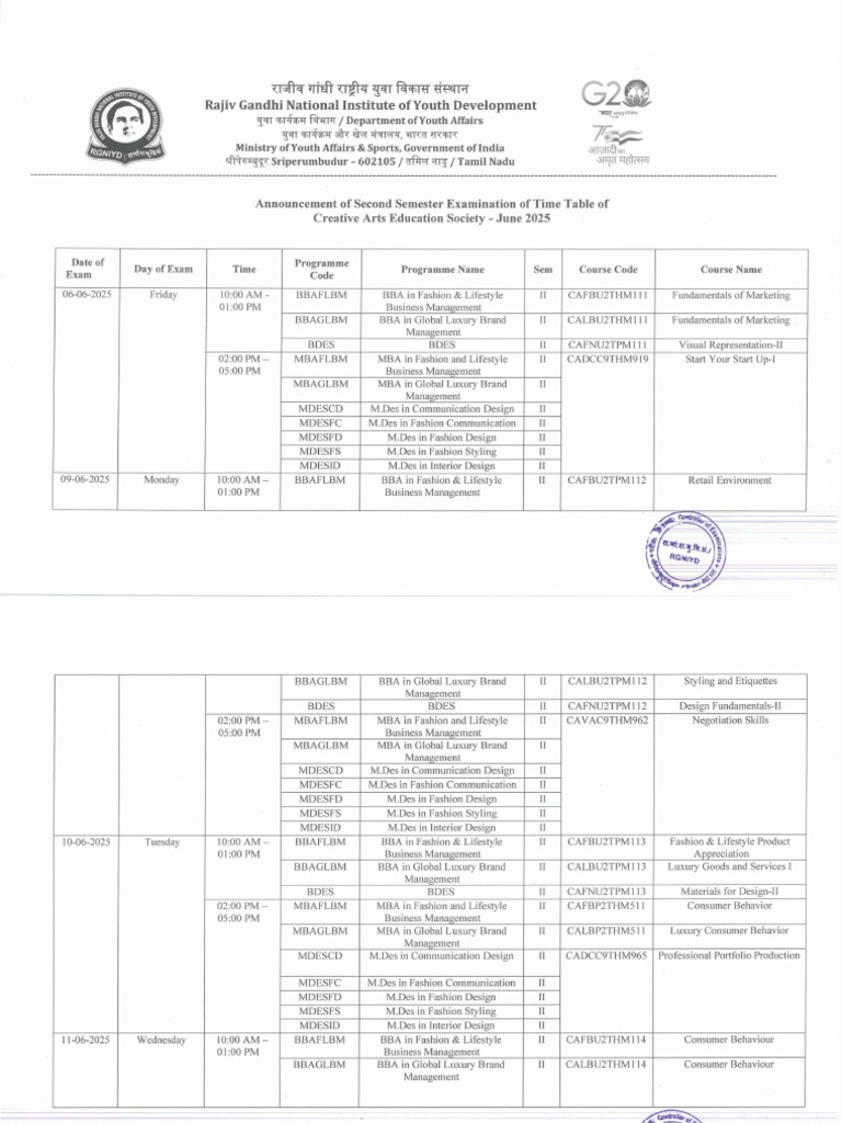 Time Table 2025 CSEA | PDF