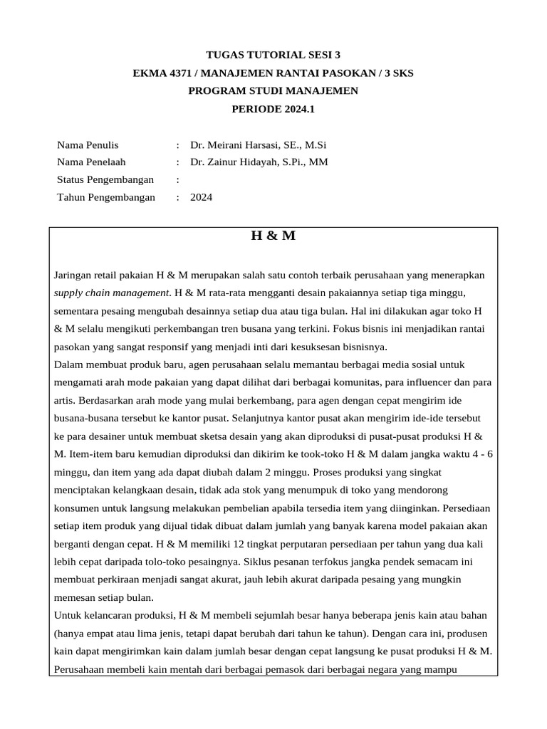 Tugas 3 - Manajemen Rantai Pasokan | PDF