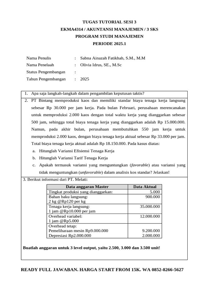 Tugas 3 - Akuntansi Manajemen | PDF
