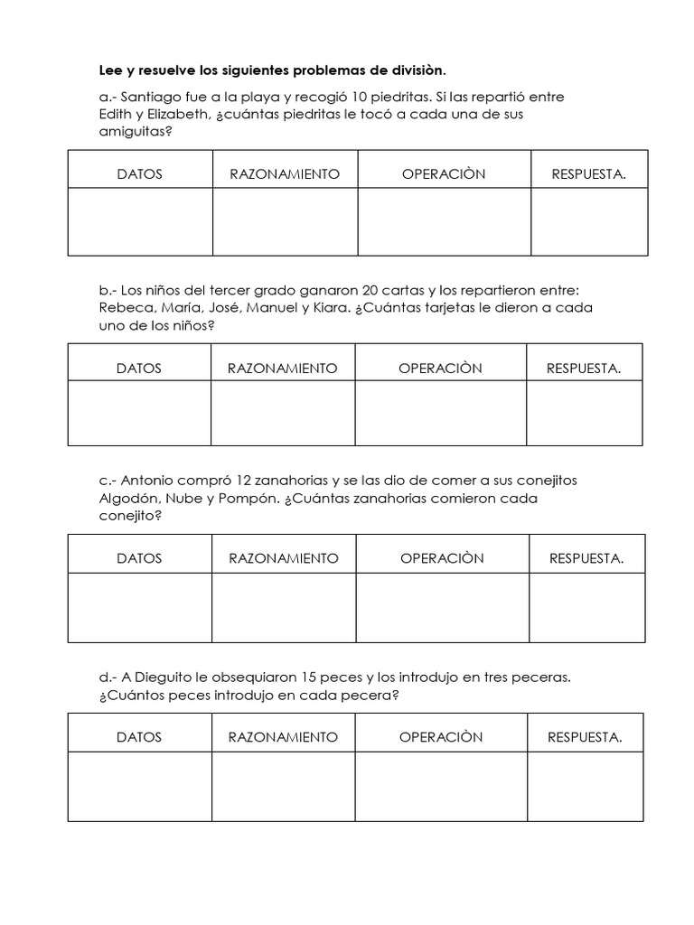Problemas de división para primaria | PDF