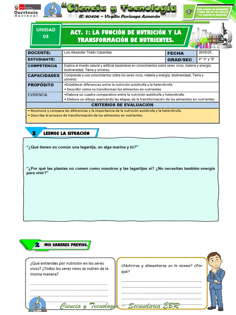 A-4º Act 1-Cyt-Und 3 - Sem 1. | PDF | Digestión | Nutrición