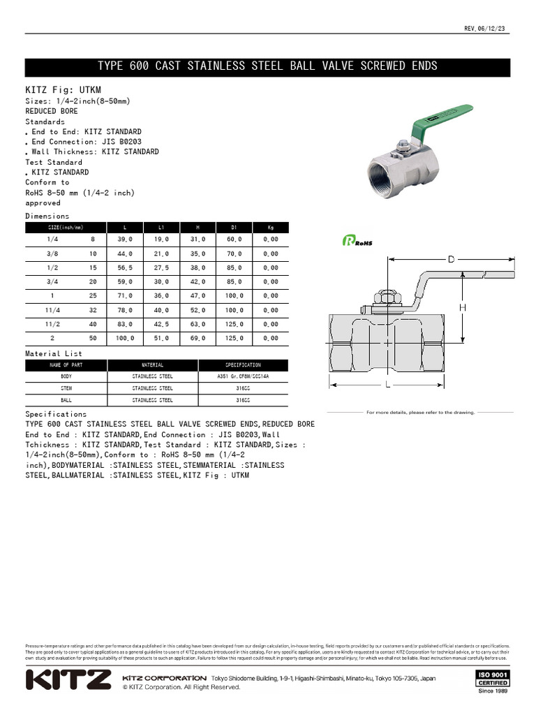 KITZ UTKM Ball Valve Specifications | PDF