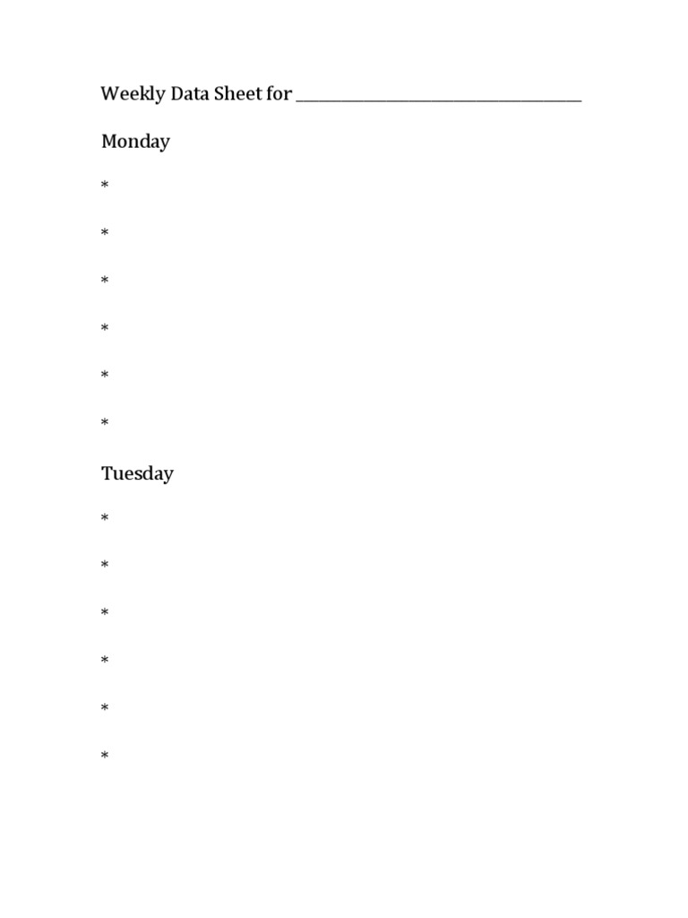 Weekly Data Sheet Template | PDF