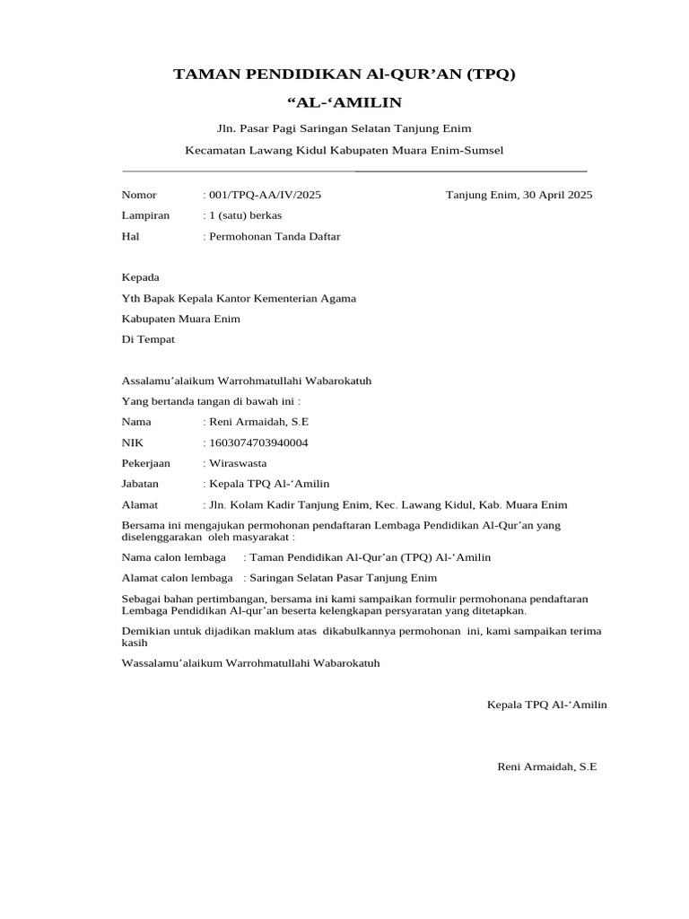 Permohonan Tanda Daftar | PDF