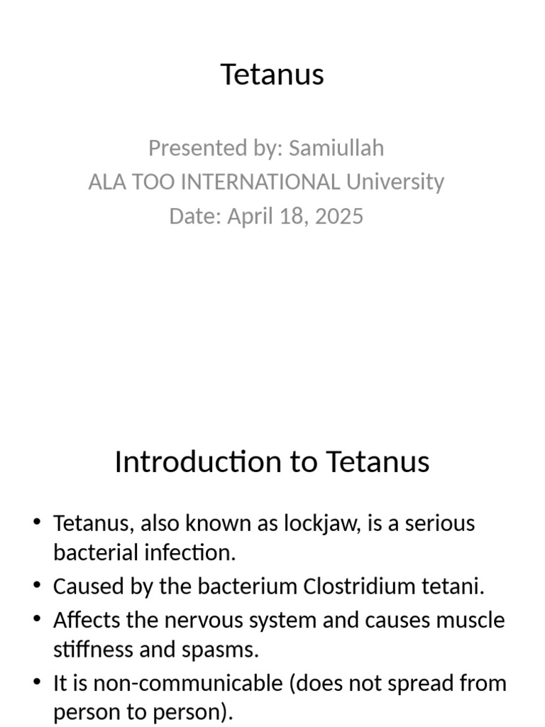 Understanding Tetanus: Causes, Symptoms, and Prevention | PDF