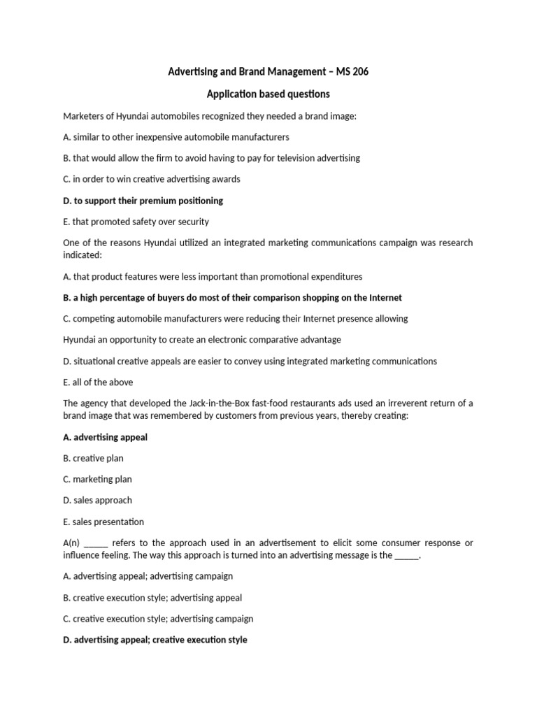 Application Based Questions | PDF | Advertising | Brand