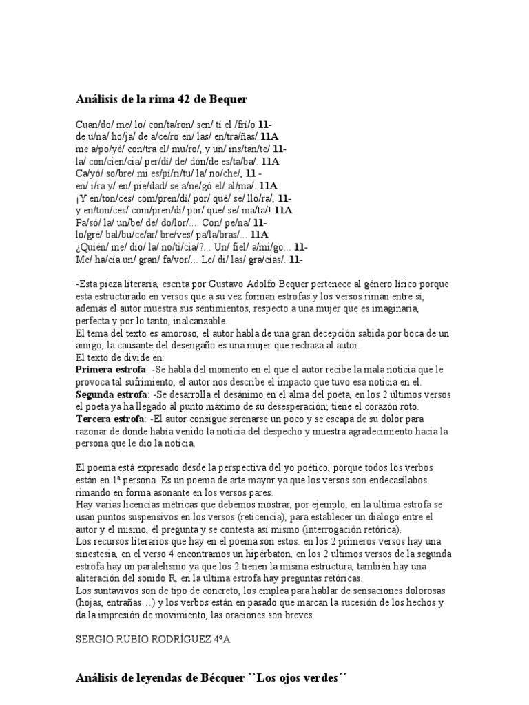 Análisis de La Rima 42 de Bequer | PDF | Poesía | Narración