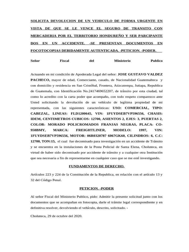 Se Solicita Devolucion de Vehiculo GUATEMALA | PDF