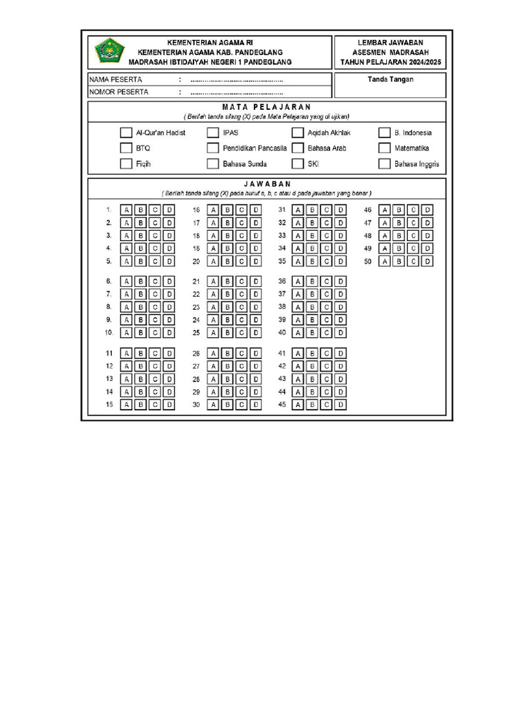 Contoh Lembar Jawaban | PDF