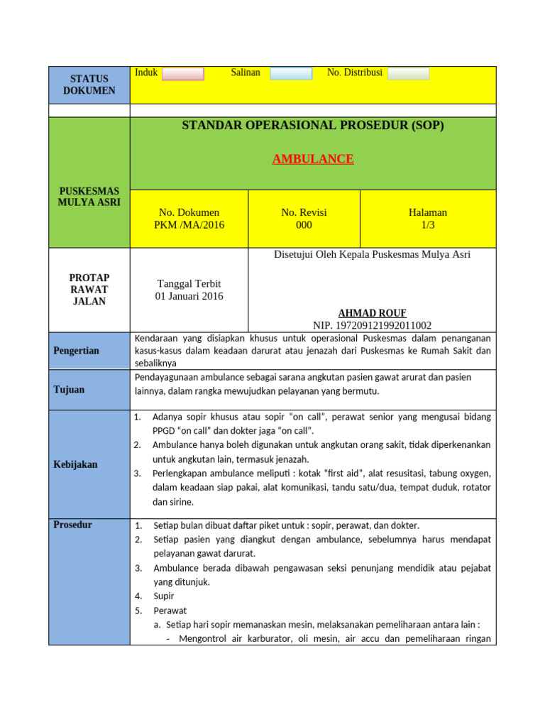 Sop Ambulance | PDF
