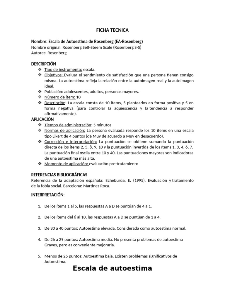 Test de Autoestima de Rosember | PDF | Autoestima | Escala Likert