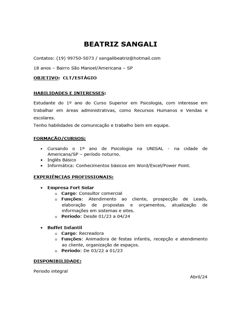 CV Beatriz Sangali | PDF