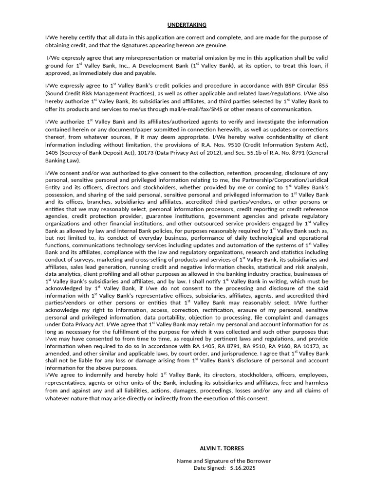 Official Consent Statement 1 | PDF | Banks | Information