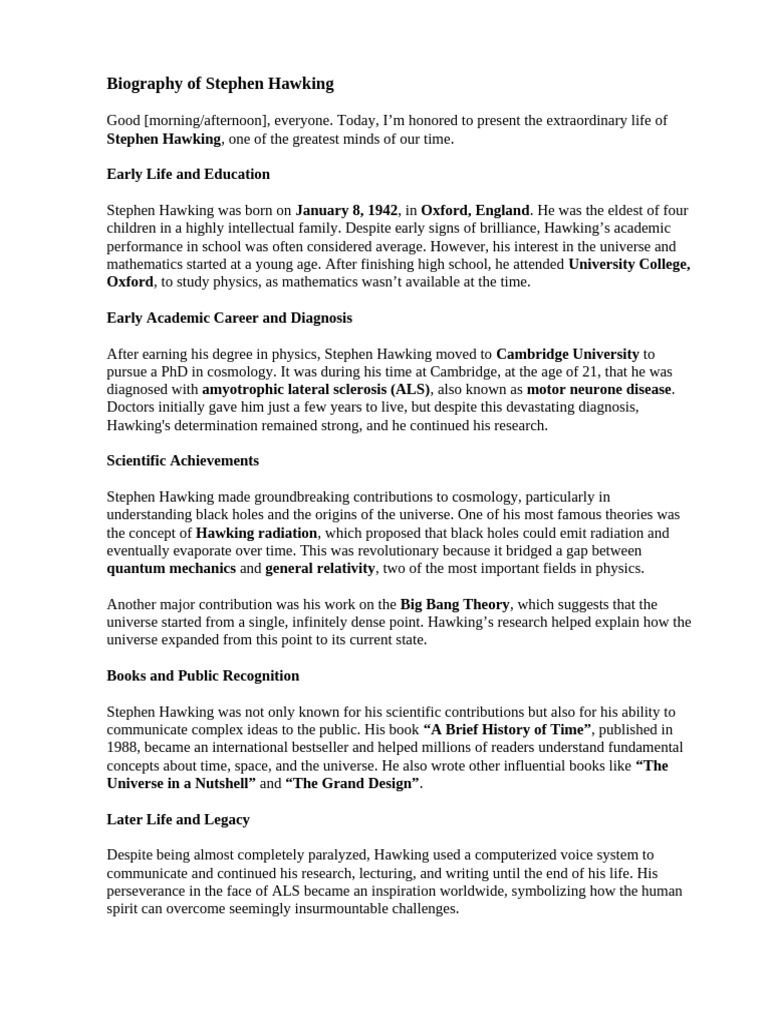 Biography of Stephen Hawking | PDF | Stephen Hawking | Black Hole