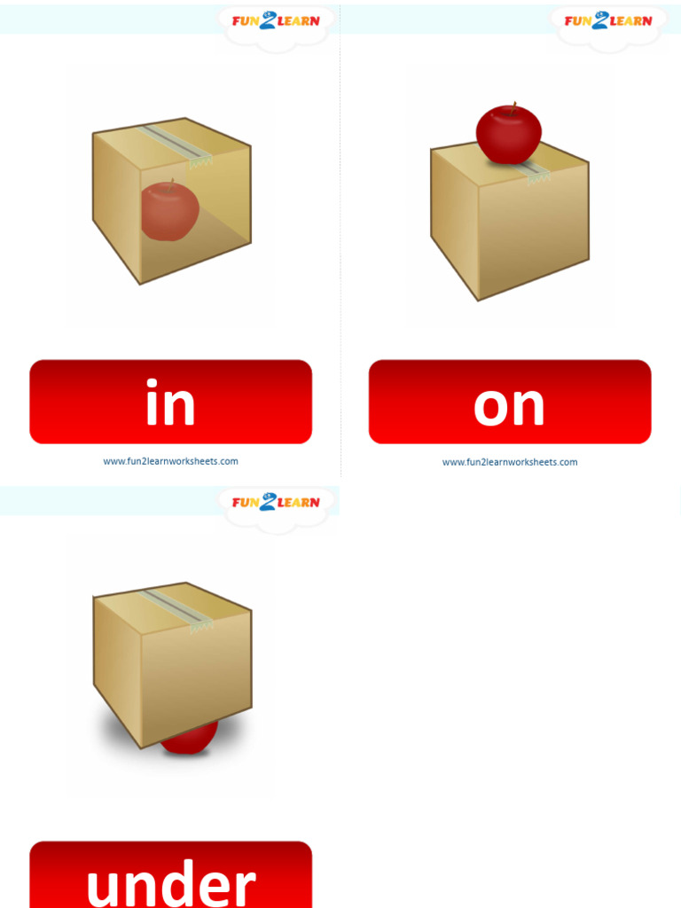 Prepositions Flashcards On in Under f2l | PDF
