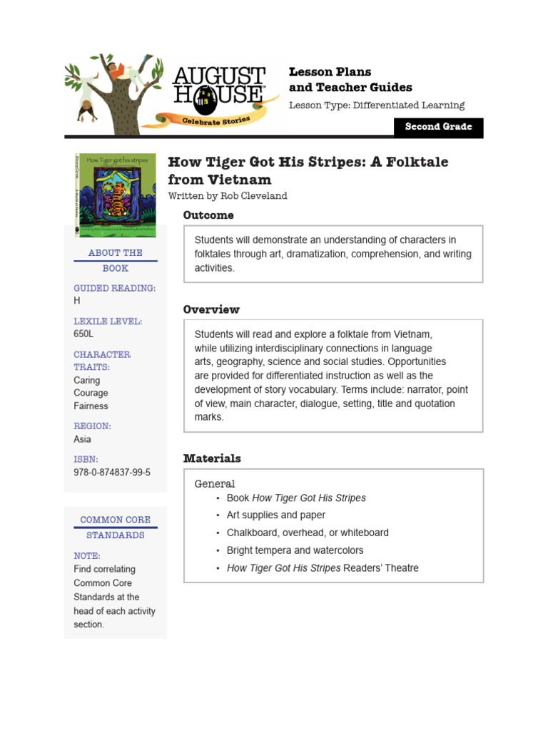 Second Grade Lesson: Tiger's Stripes | PDF | Reading Comprehension ...