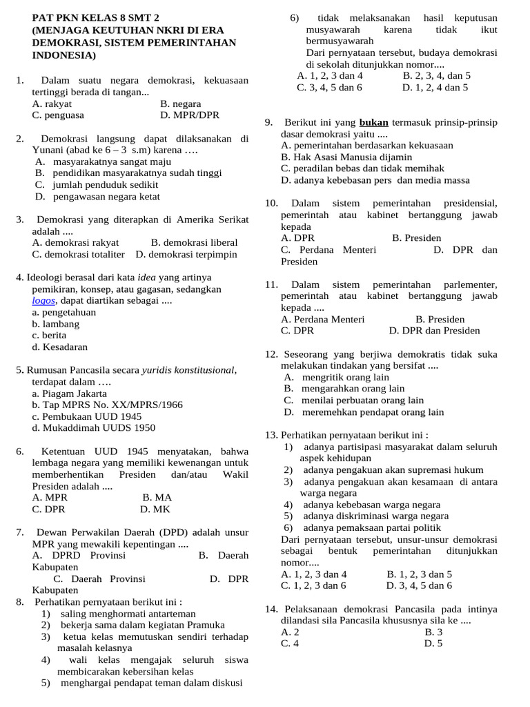 Pat PKN Kelas 8 SMT 2-Agnes | PDF