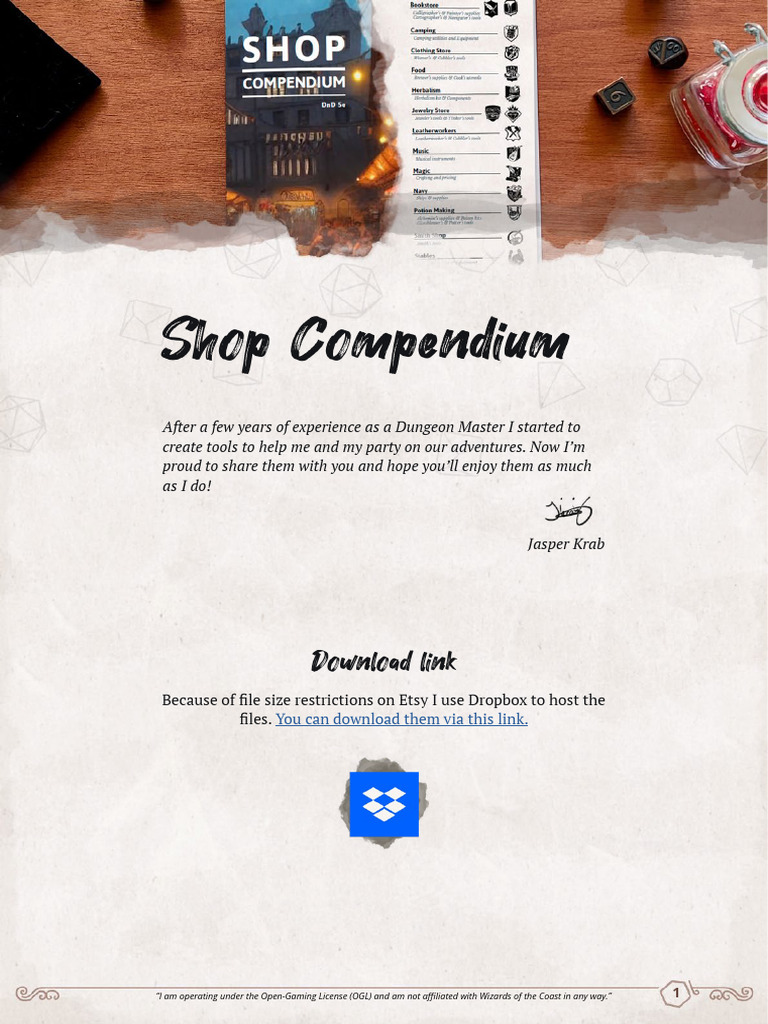 Dungeon Master Shop Compendium Guide | PDF