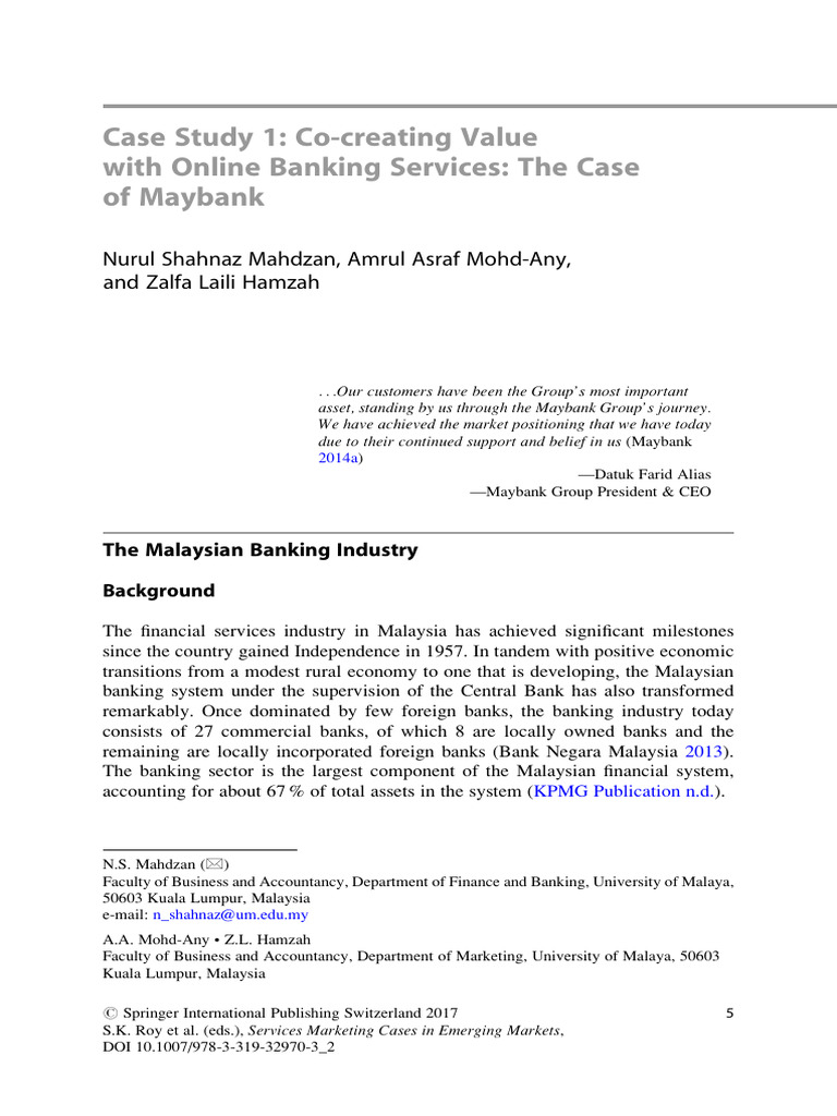 Case Study 1 Co-Creating Value With Online Banking Services The Case of ...