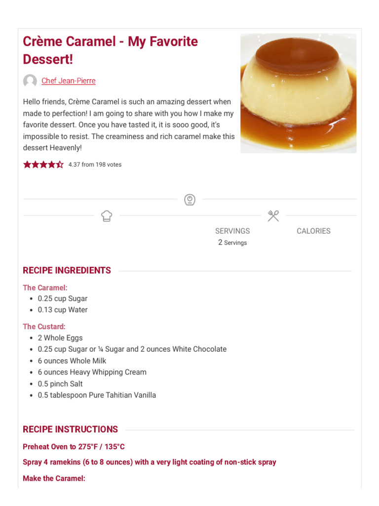 Chef Jean-Pierre's Crème Caramel Recipe | PDF | Caramel | Custard
