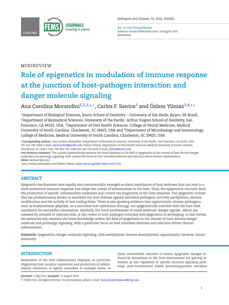 Role of Epigenetics in Modulation of Immune Response | PDF | Epigenetics | Dna Methylation