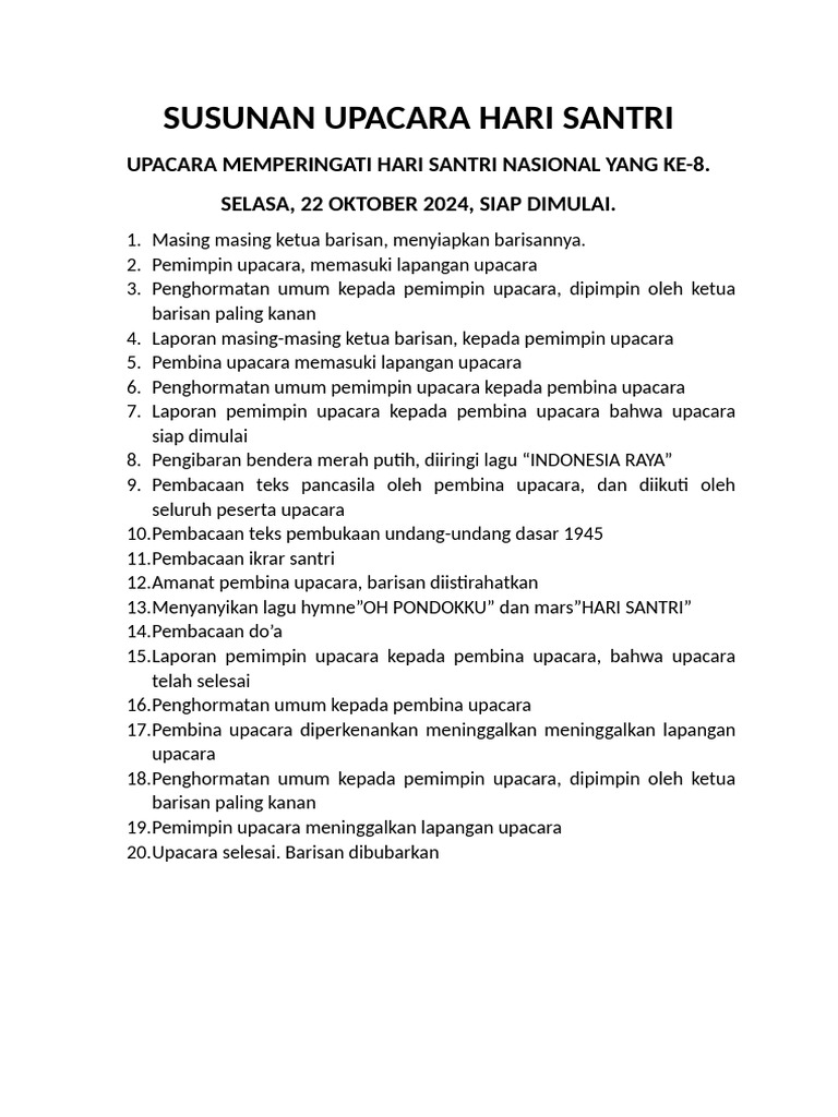 Susunan Upacara Hari Santri | PDF