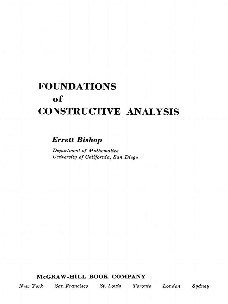 Bishop. Foundations of Constructive Analysis. BOOK | PDF | Function (Mathematics) | Real Number