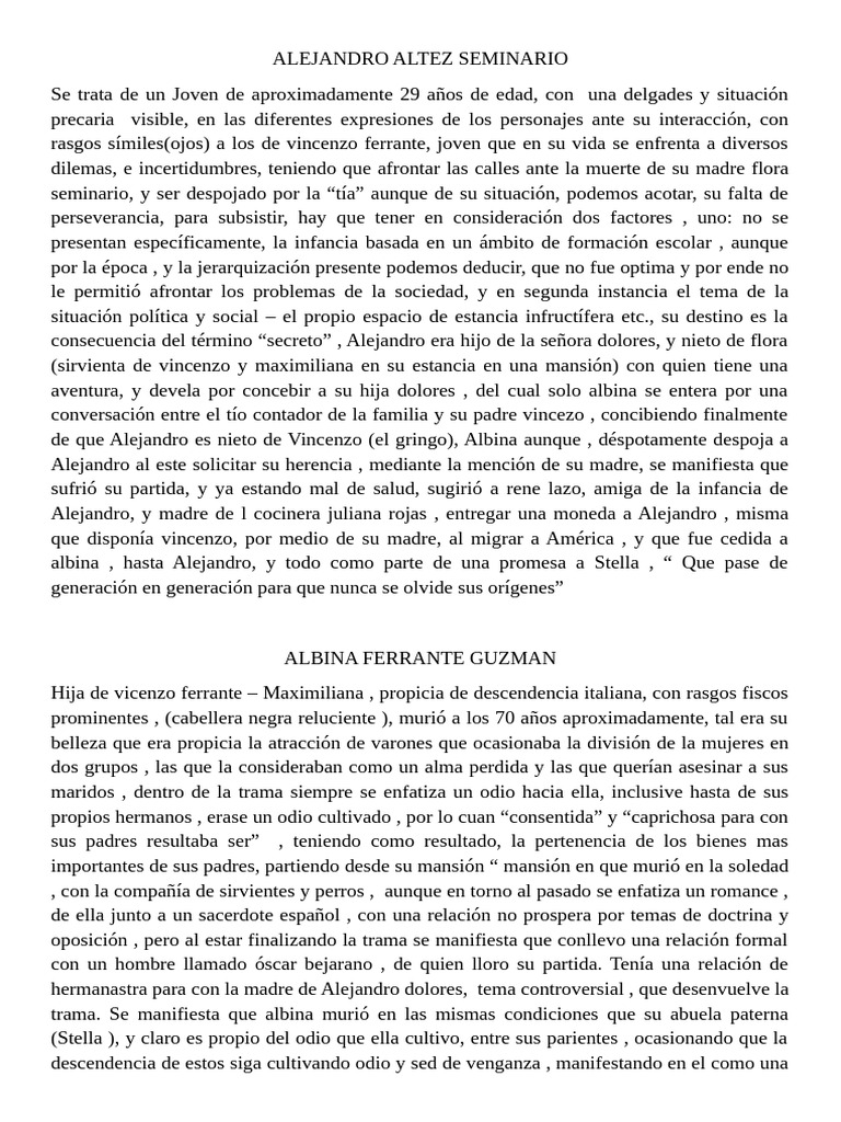 Trama Familiar y Secretos en "Alejandro Altez" | PDF