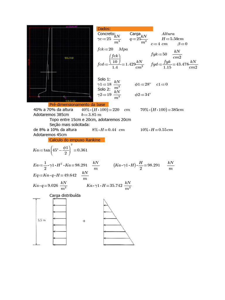 Dimensionamento de Um Muro de Flexão | PDF | Engenharia Estrutural | Engenharia Mecânica