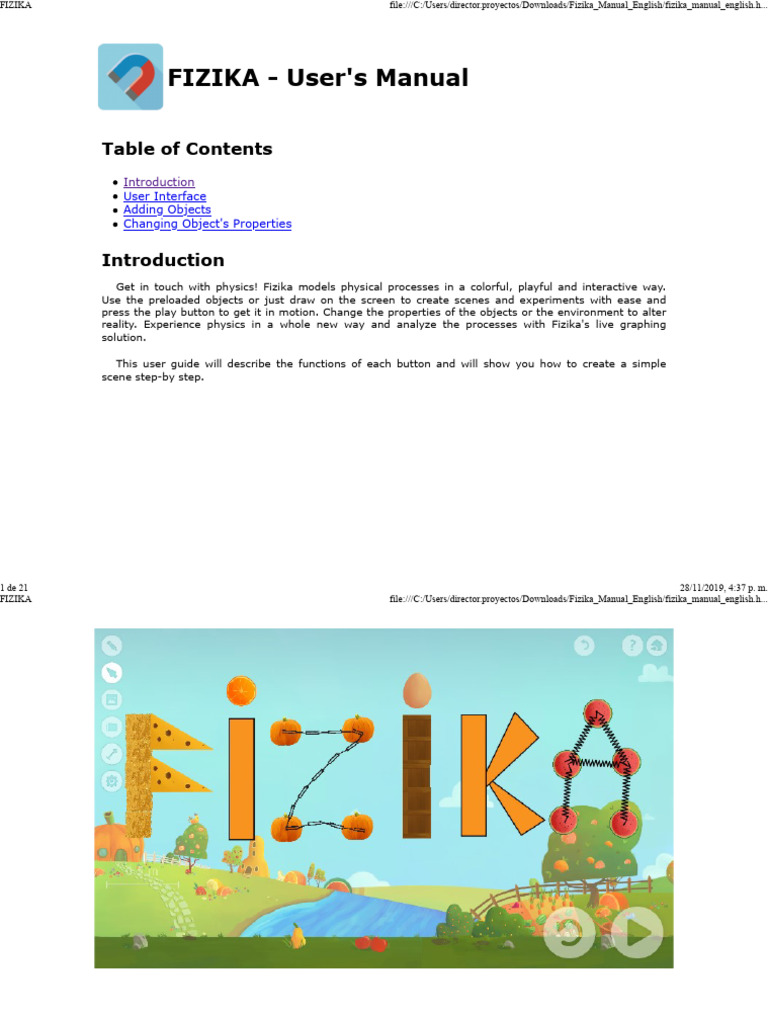 Fizika User Manual: Interactive Physics Simulation | PDF | Force ...