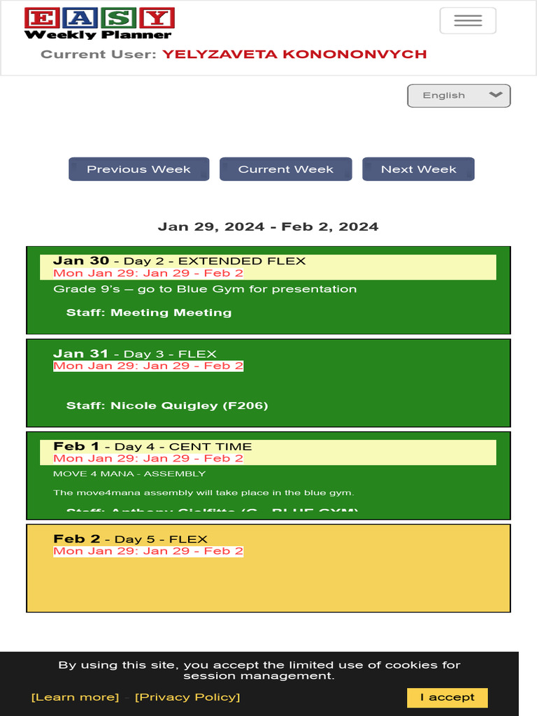 Centennial School Weekly Planner | PDF