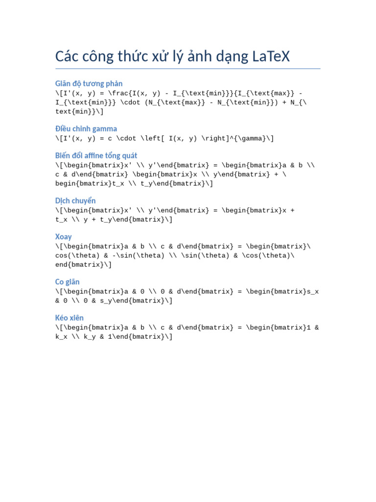 Cong Thuc LaTeX Xu Ly Anh | PDF