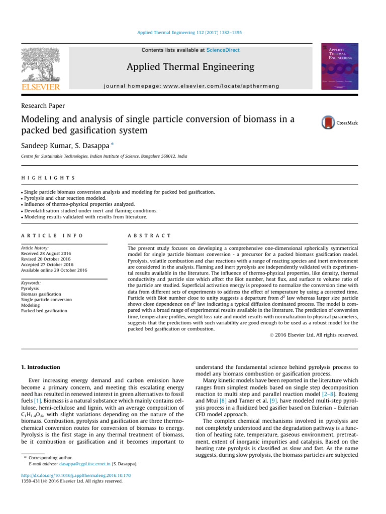 Modeling and Analysis of Single Particle Conversion of Biomass in A Packed Bed Gasification ...