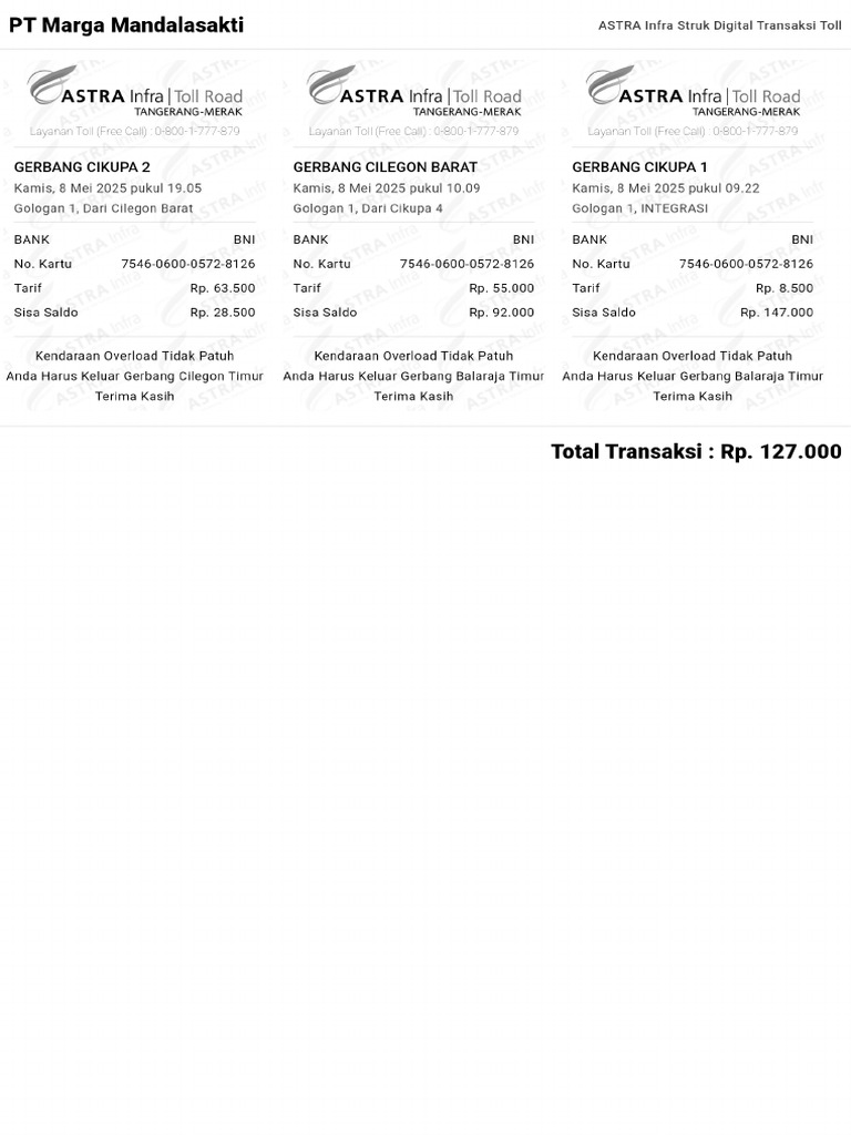 ASTRA Infra Struk Digital Transaksi Toll - 2025597593 | PDF