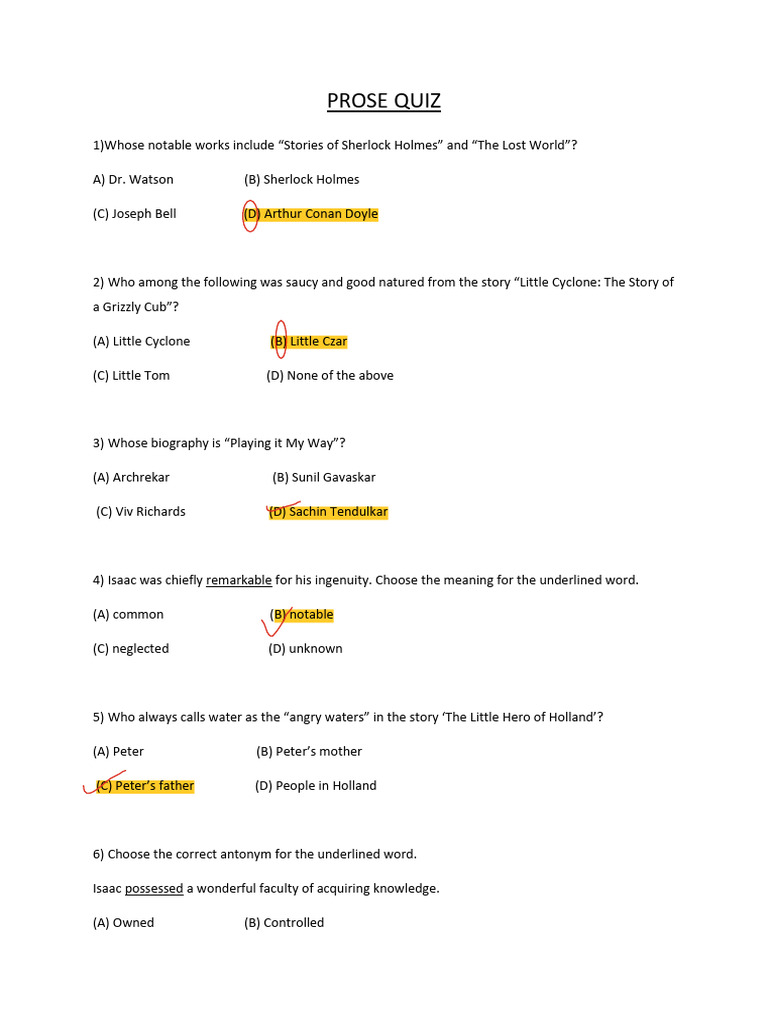 Prose QN Only | PDF | The Tempest | Sherlock Holmes