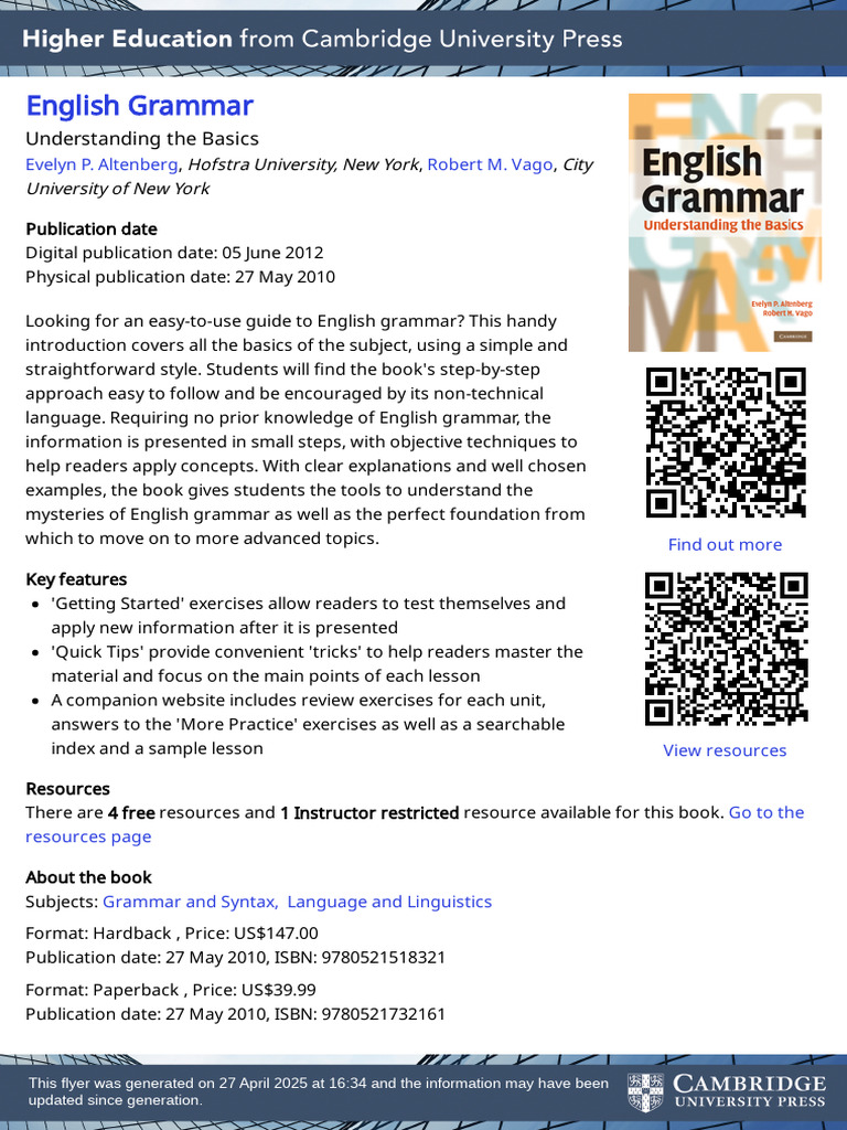 English Grammar Basics by Altenberg & Vago | PDF | Verb | Noun