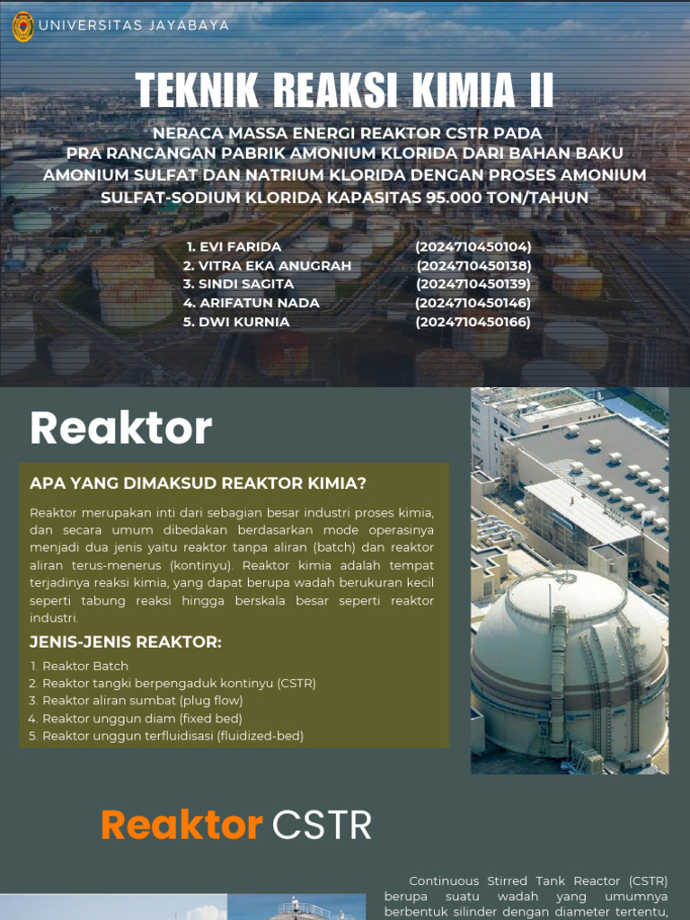 Teknik Reaksi Kimia 2 - Kelompok 1 - Nme Reaktor CSTR | PDF