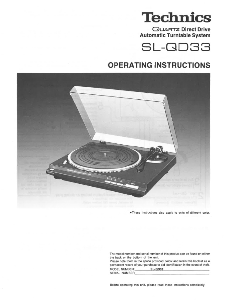 Technics SL-QD33 Turntable | PDF | Sound Production Technology