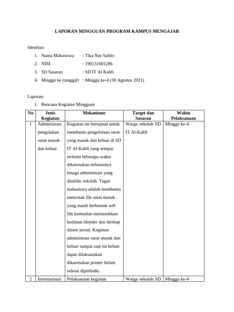 LAPORAN MINGGUAN PROGRAM KAMPUS MENGAJAR | PDF